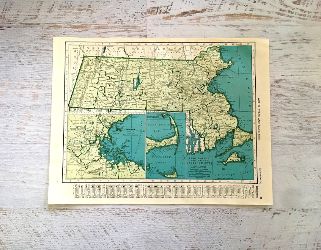 Antique Map of Massachusetts. State Map. 1940 Historical Print ...