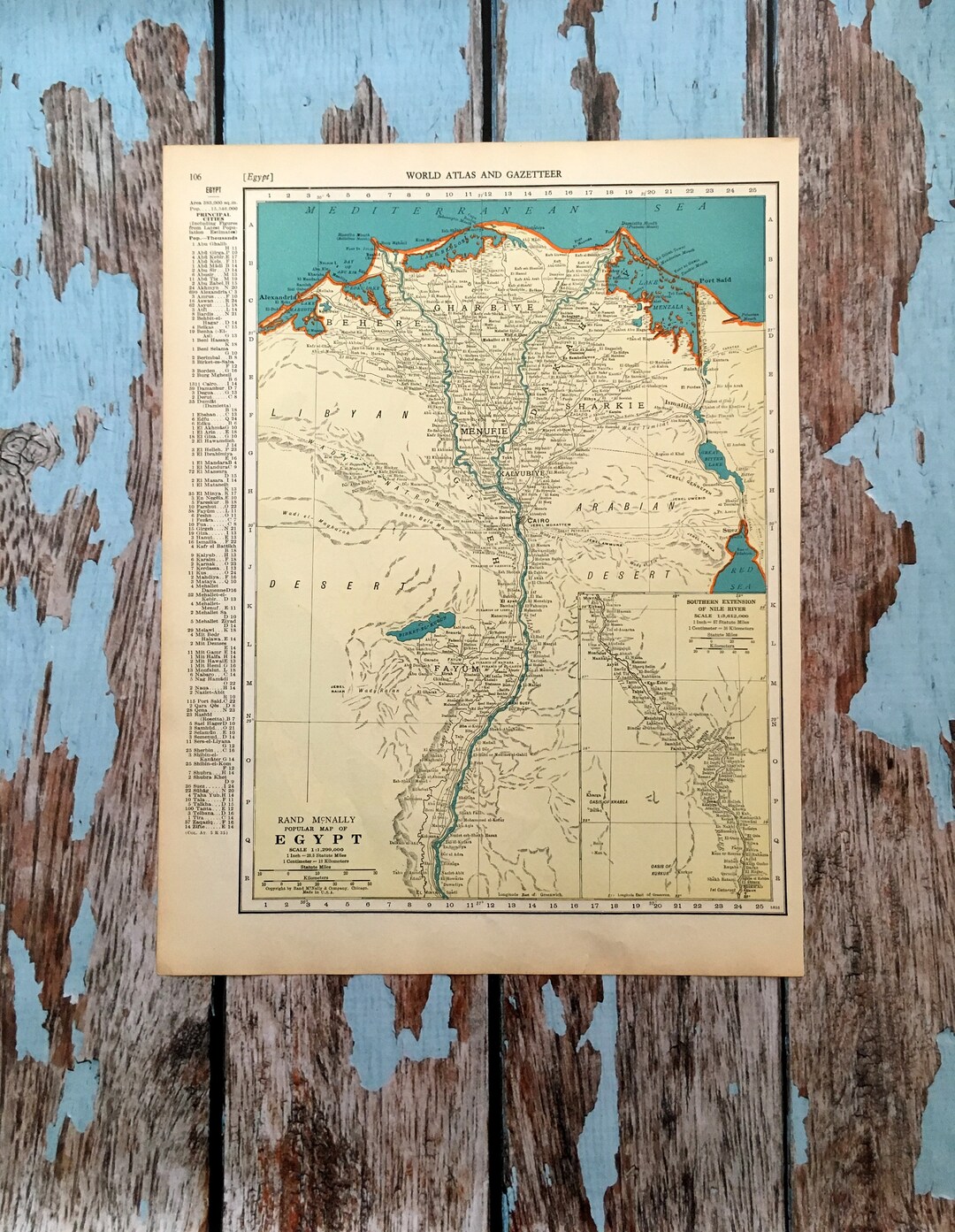 1937 Egypt Antique Map. Old Map of Egypt Africa. Historical Print ...