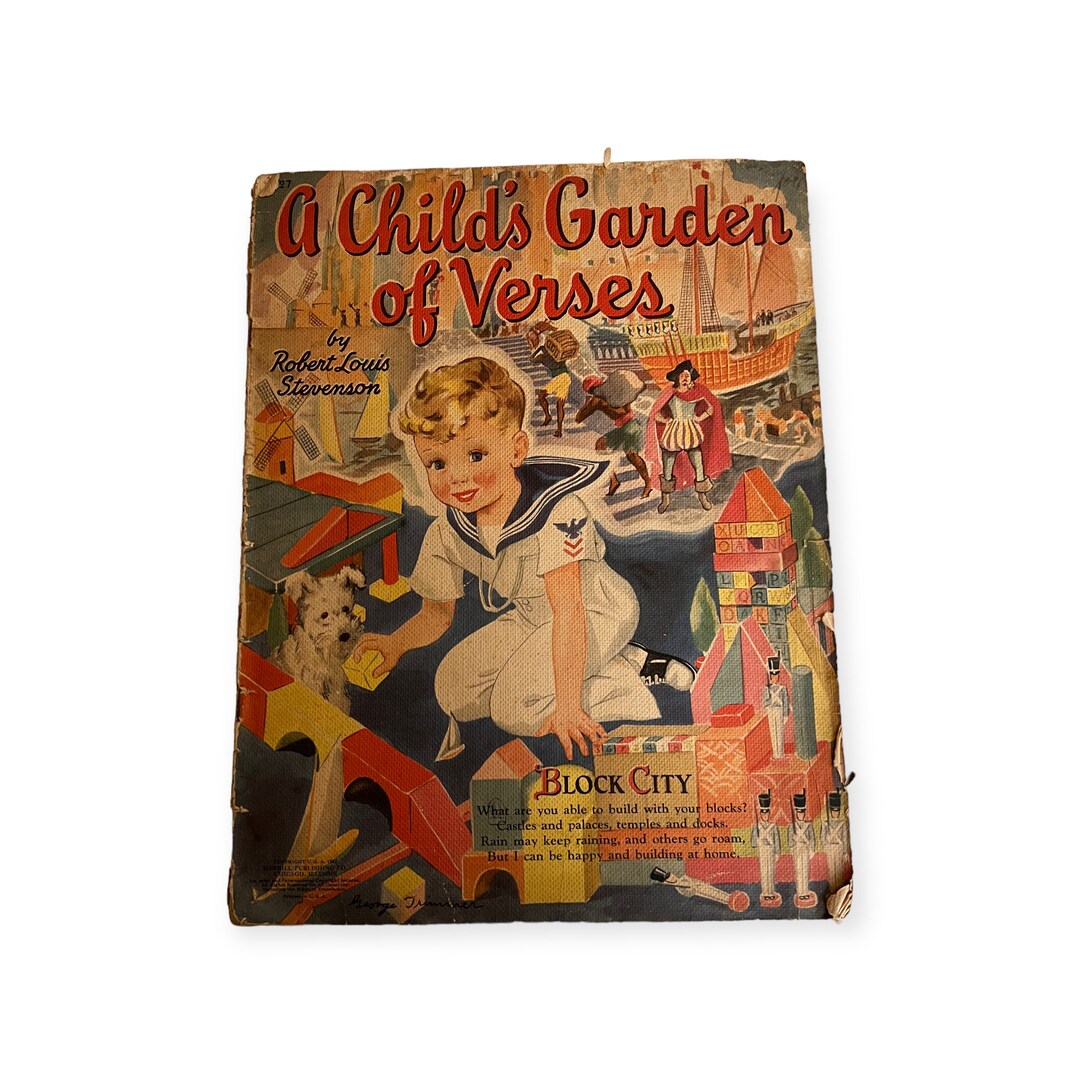 1942 A Childs Garden of Verses. Vintage Oversized Linen Childrens Book ...