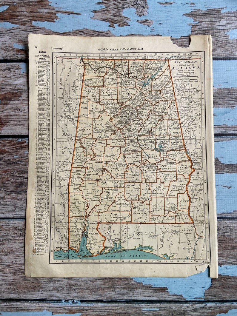 1937 Alabama Antique Map. Old State Map of Alabama. Historical - Etsy