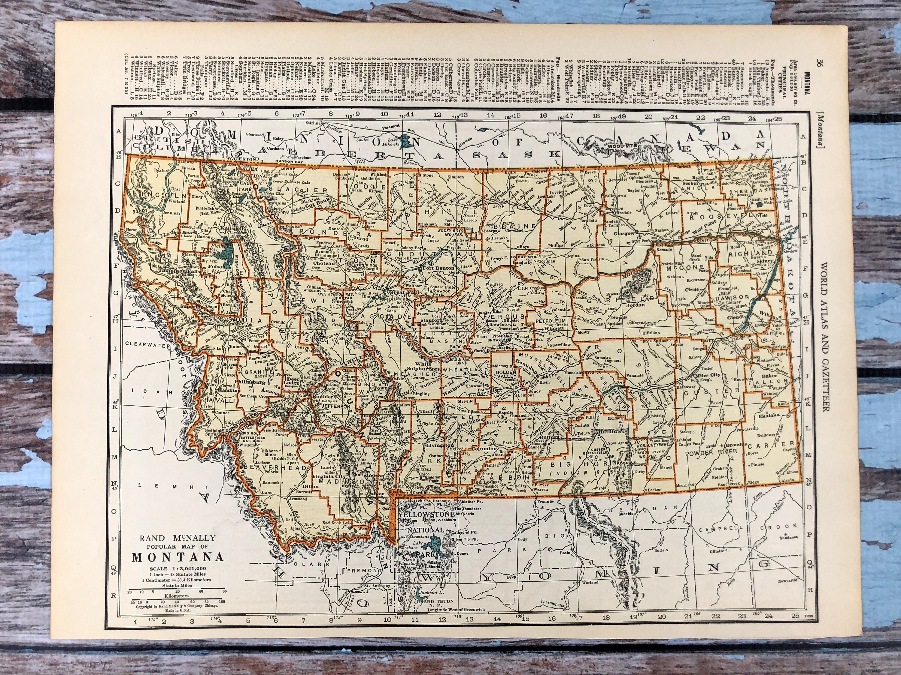 1937 Montana Antique Map. Old State Map of Montana. Historical Print ...
