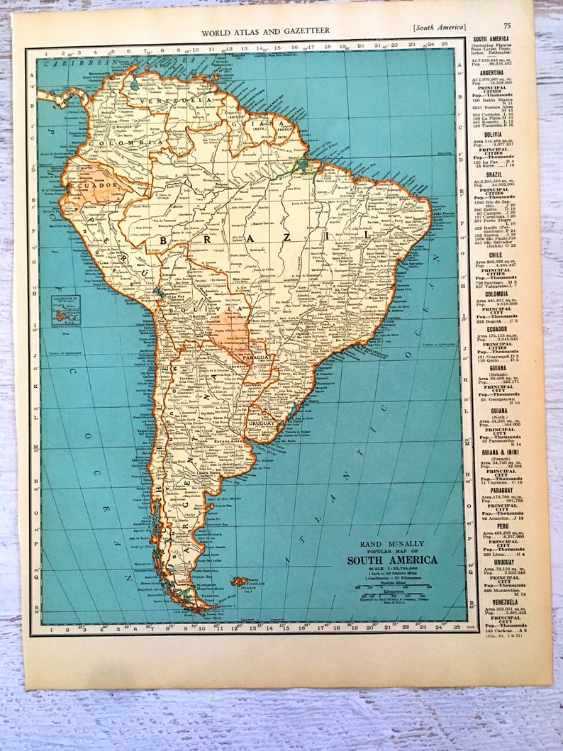 1937 Map of South America. Vintage Maps. Antique Historical - Etsy