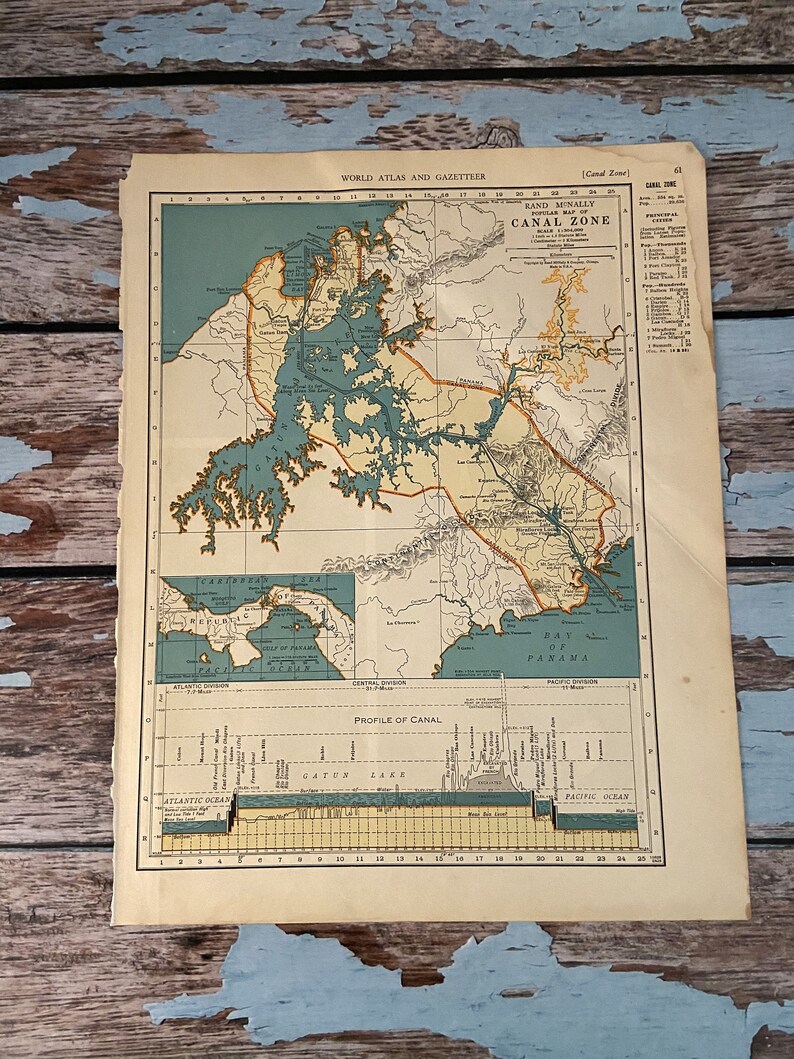 Antique Map Canal Zone Panama Canal Vintage Maps 1937 Etsy
