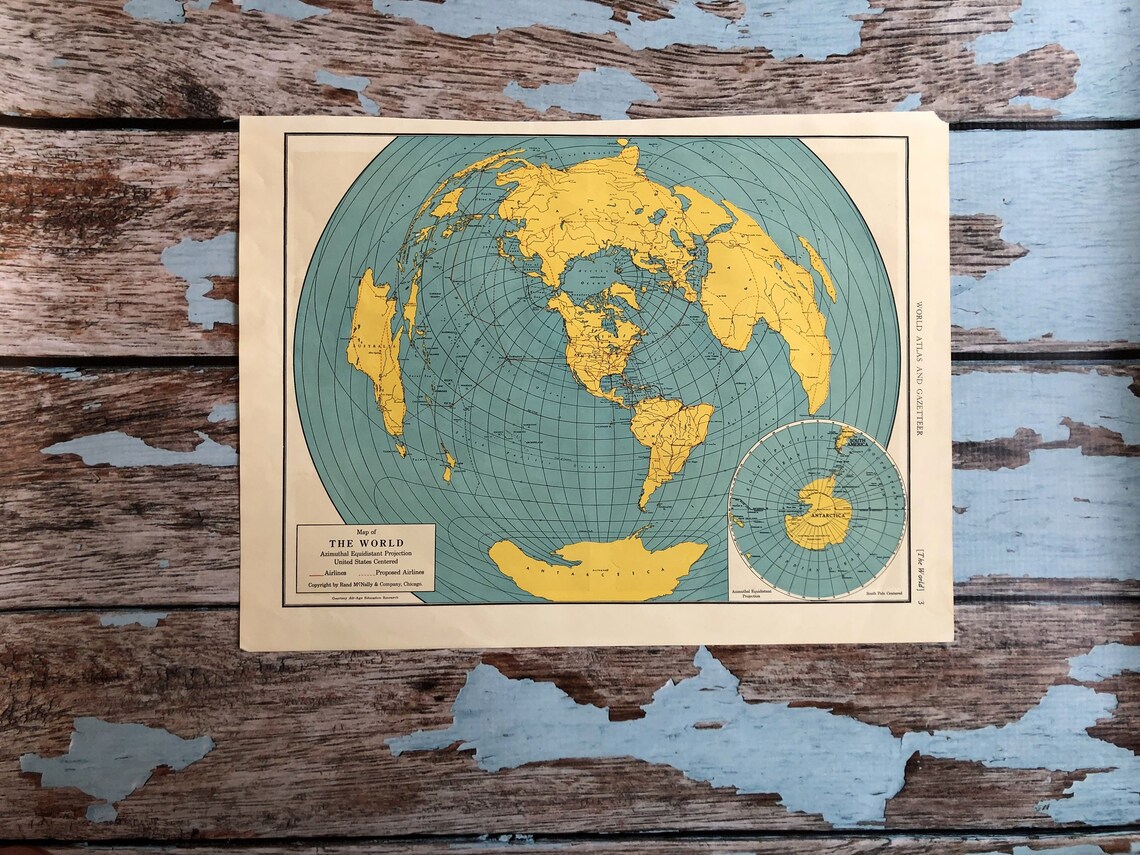 1937 Antique World Map. Vintage Map of the World & Polar | Etsy