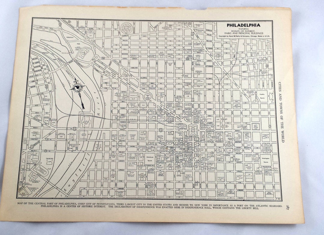 Antique Map of Philadelphia. City Map. 1937 Historical Print ...