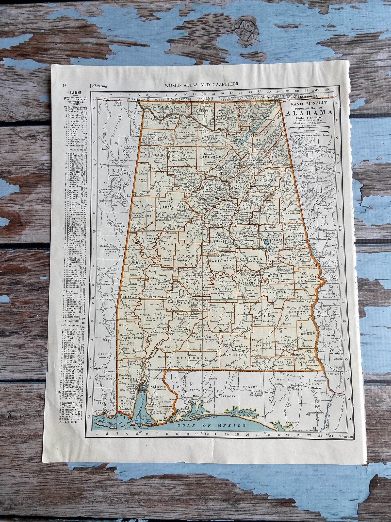 1937 Alabama Antique Map. Old State Map of Alabama. Historical Print ...