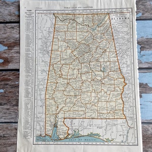 Alabama Antique Map. C1937. 89 Year Old Historical Print Lithograph to ...