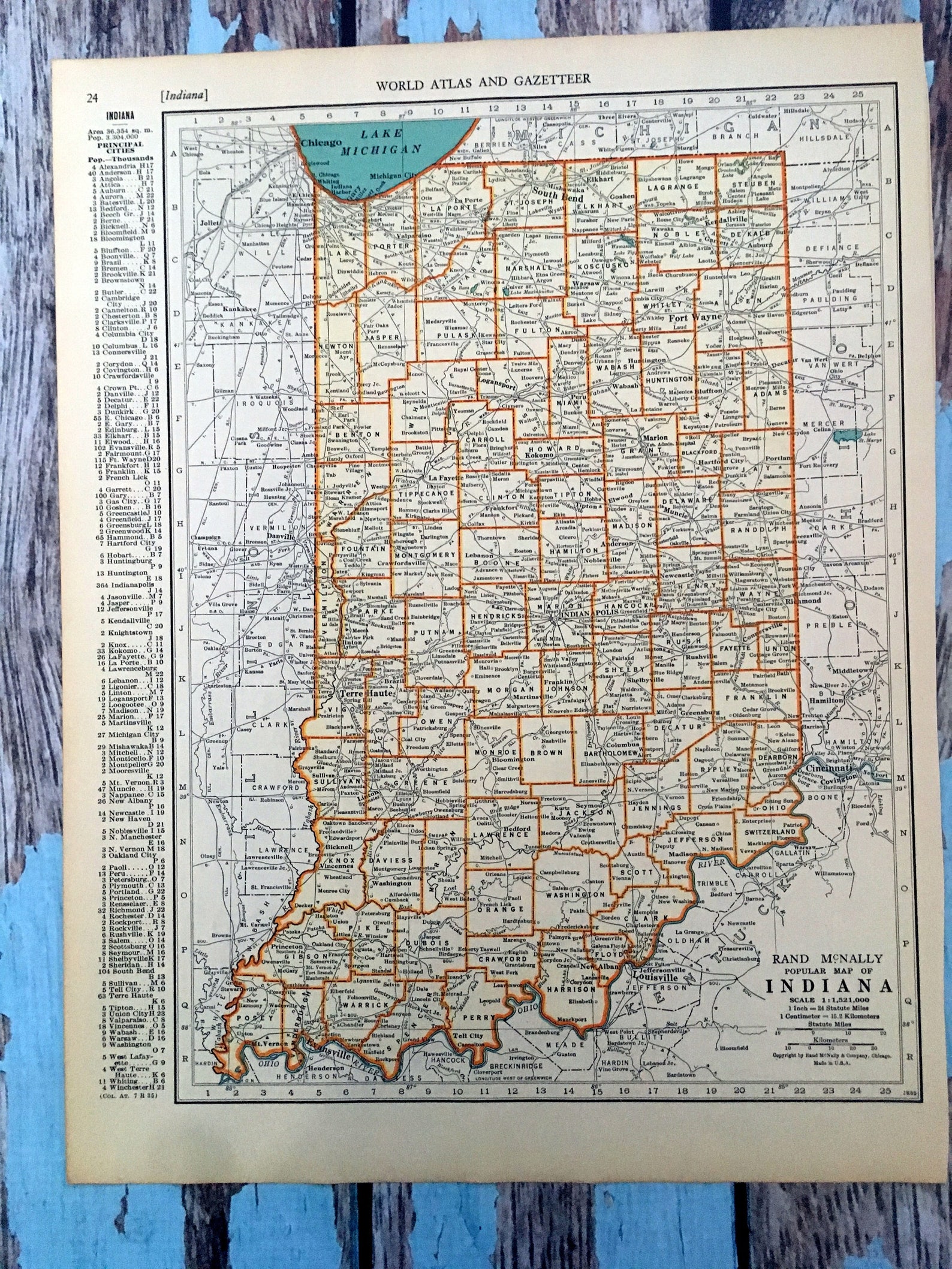 1937 Indiana Antique Map. Old State Map of Indiana. Historical - Etsy