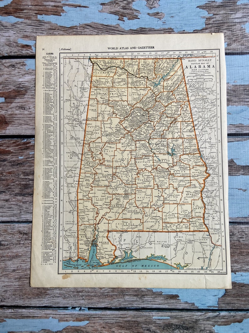 1937 Alabama Antique Map. Old State Map of Alabama. Historical - Etsy