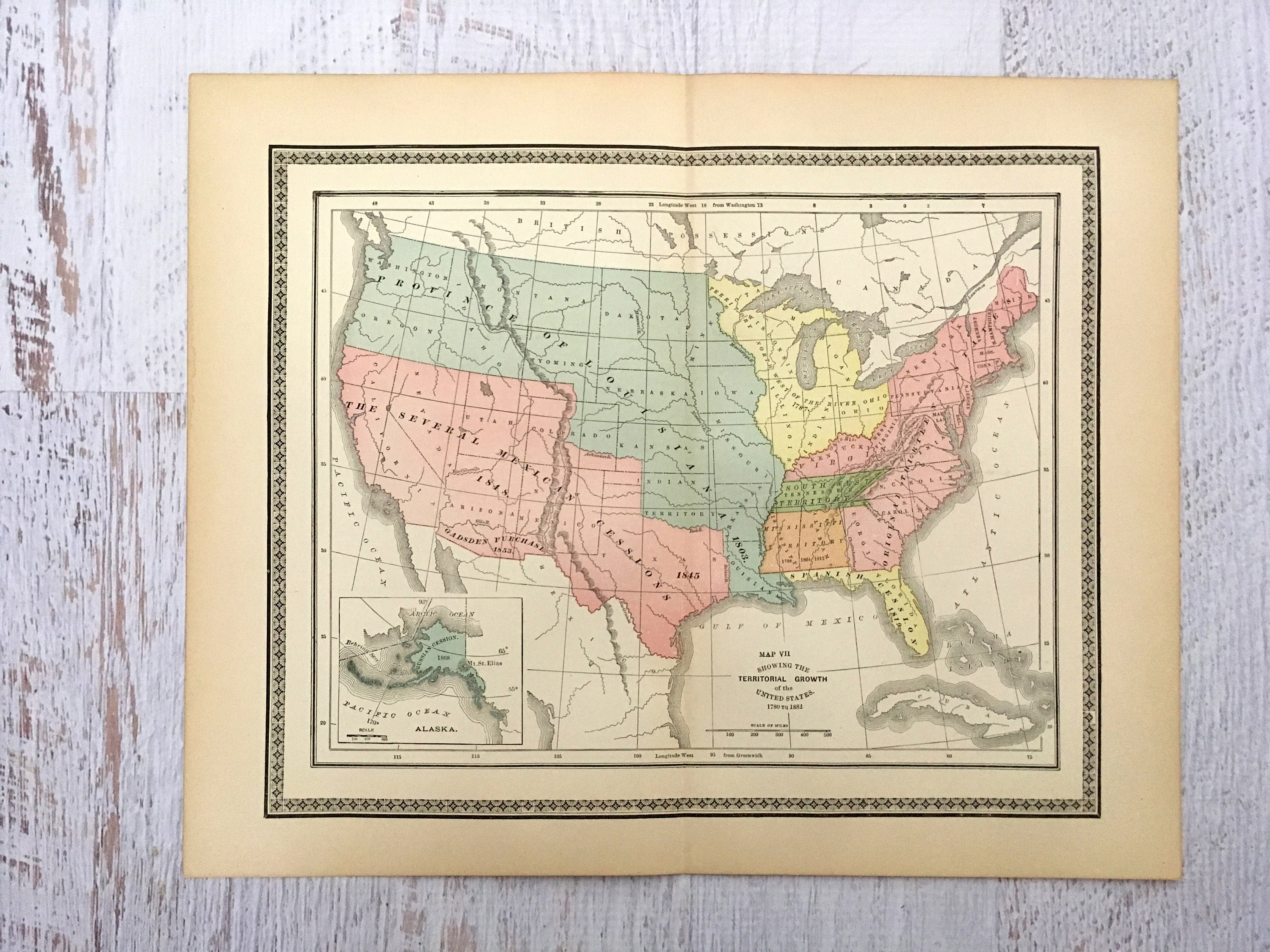 Prints Lithographs Beautiful Old Map to Frame Original Colorful Map ...