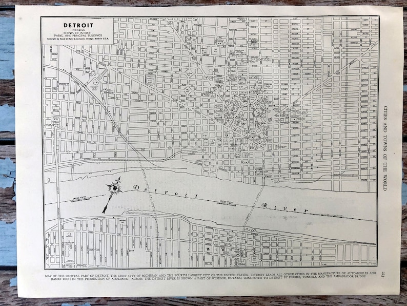 1937 Detroit City Map. Vintage Map of Detroit Michigan. | Etsy