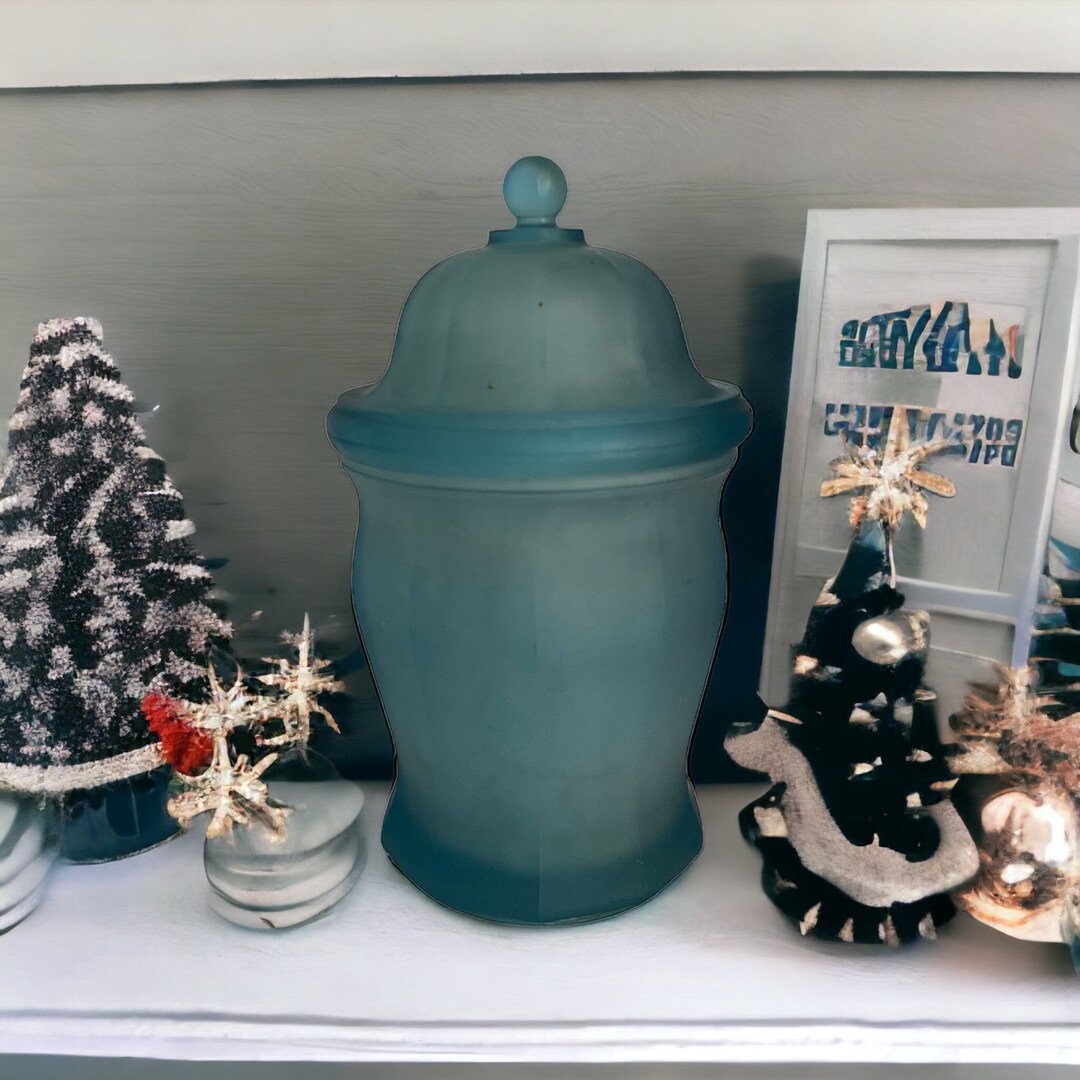 Vintage Blue Satin Glass Canister. Frosted Panel Jar by Indiana Glass ...
