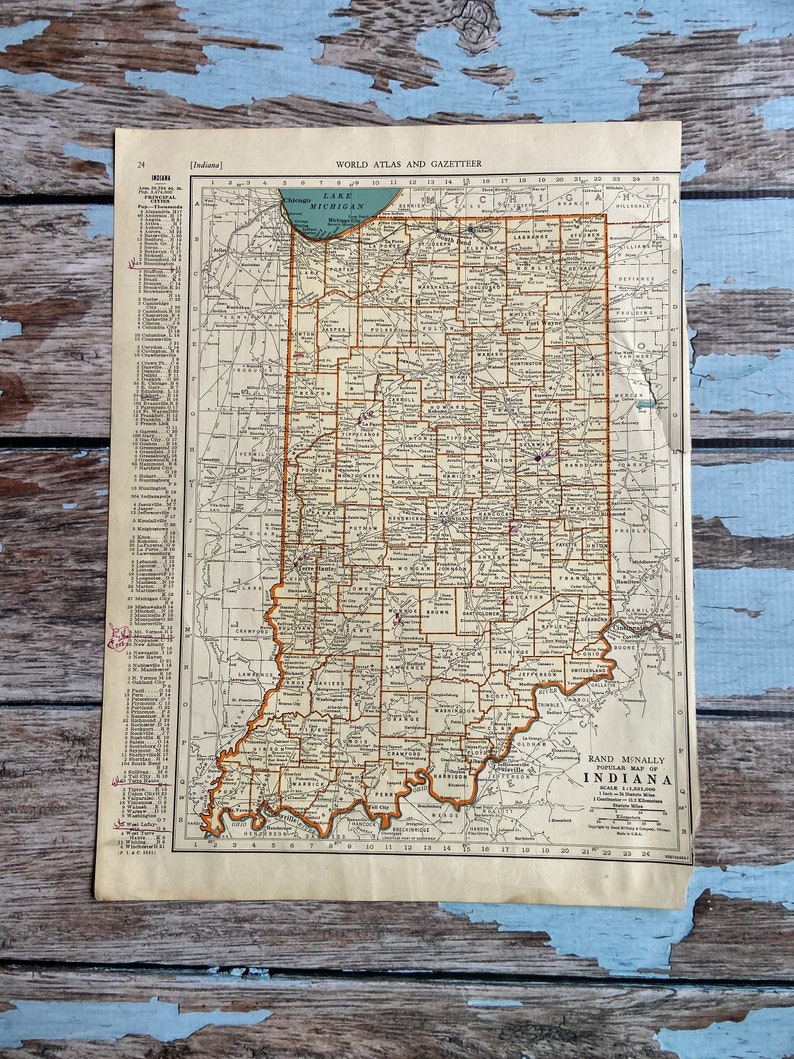 1937 Indiana Antique Map. Old State Map of Indiana. Historical - Etsy