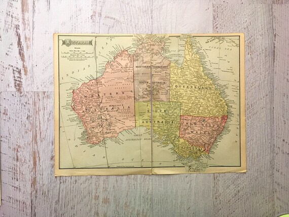 1912 Australia Map. Original Antique Colorful Map of | Etsy