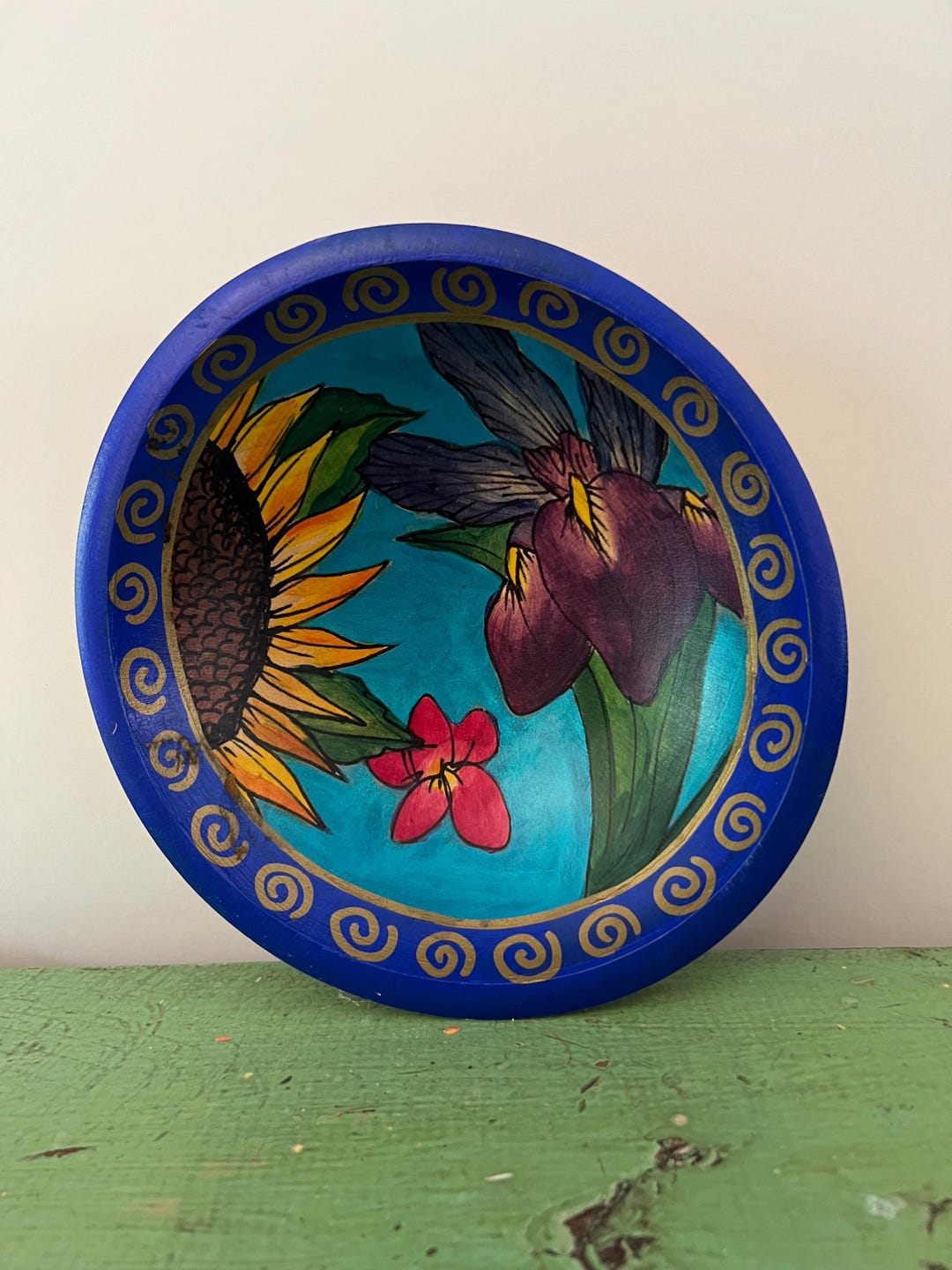 Janis Childs Artisan Bowl. Sunflower & Flower Hand Painted Signed ...