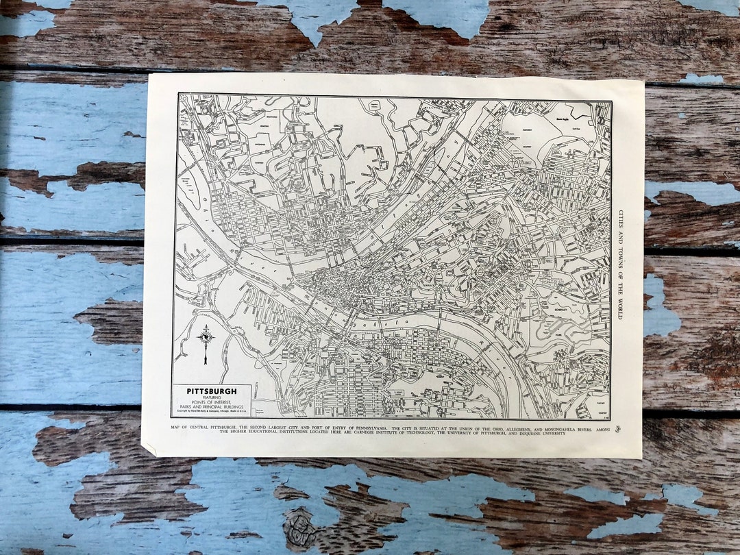 Antique Map of Pittsburgh. City Map. 1937 Historical Print, Lithograph ...
