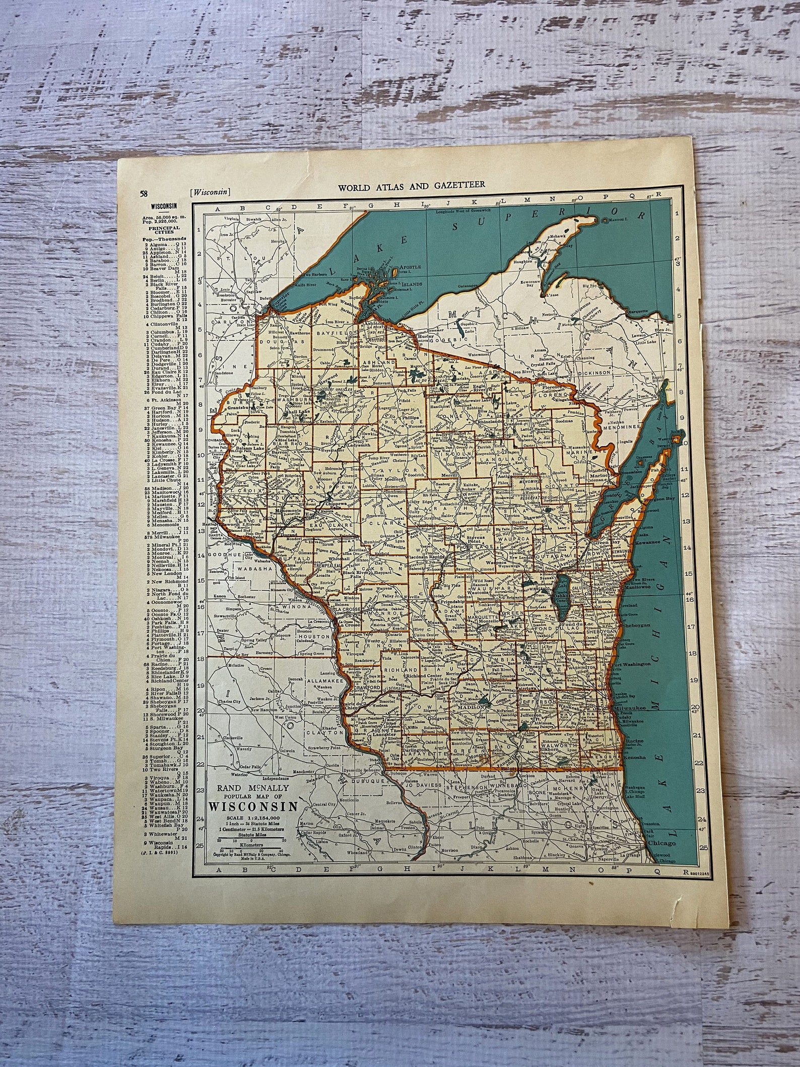 1937 Wisconsin Antique Map. Old State Map of Wisconsin. | Etsy