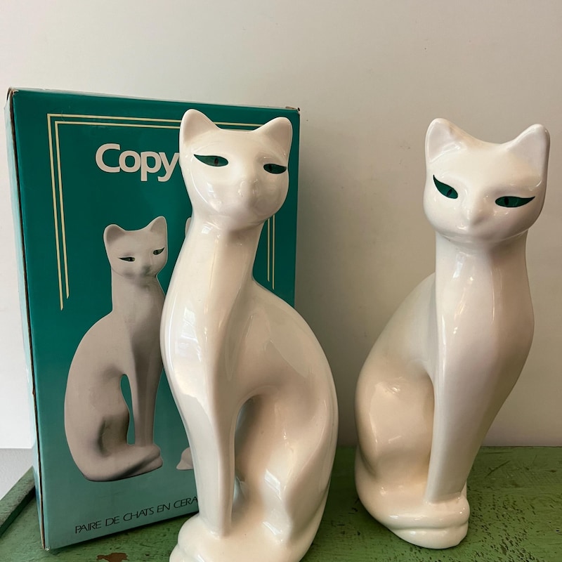 Ceramic Cat Tall Green - Etsy