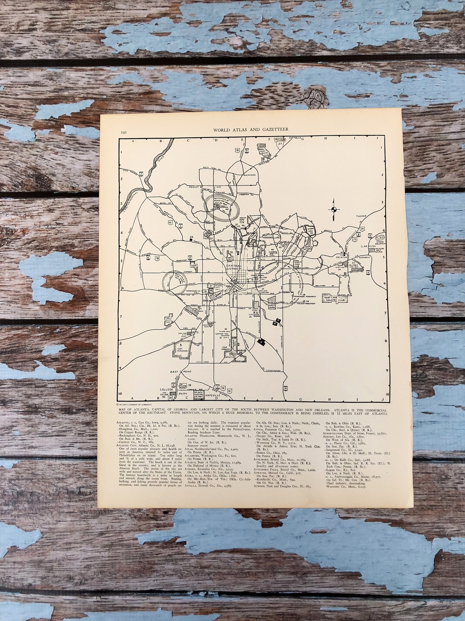 Atlanta Georgia Antique City Map. C1937. 89 Year Old Historical Print ...