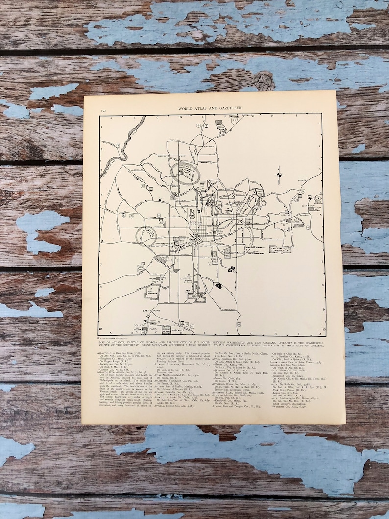 Atlanta Georgia Antique City Map. C1937. 89 Year Old Historical Print ...