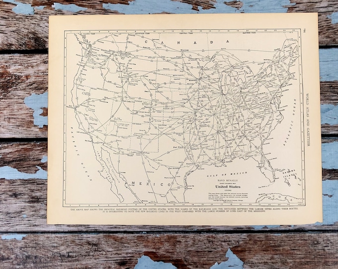 1883 US Railroad Map Reprint, Vintage US Railroad Map Reprint, 4 Large ...