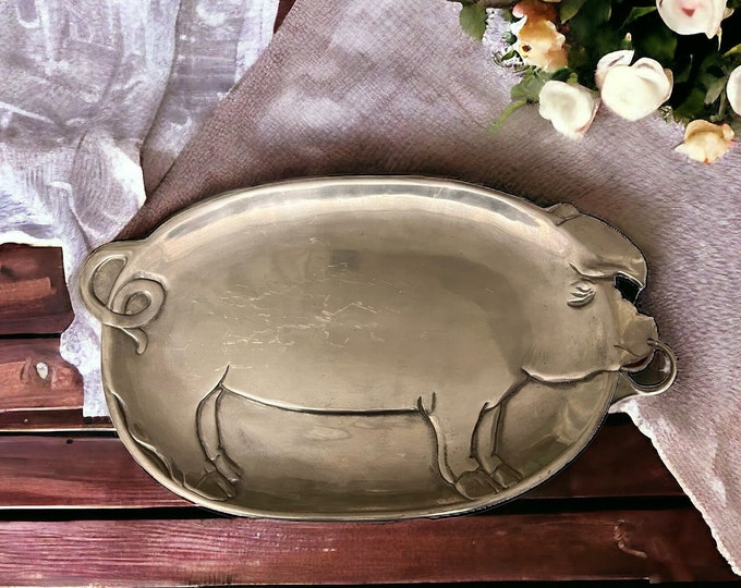Vintage Pewter Pig Platter. 1970s. Made by Cast Craft, Columbia, Pa, 20 ...