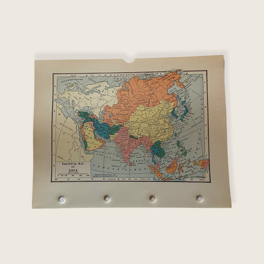 1920s Asia Political Map. Antique Map of Asia. Old Historical Print ...