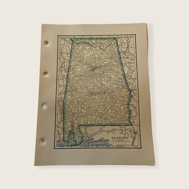 1920s Alabama Map. Antique State Map of Alabama. Old | Etsy