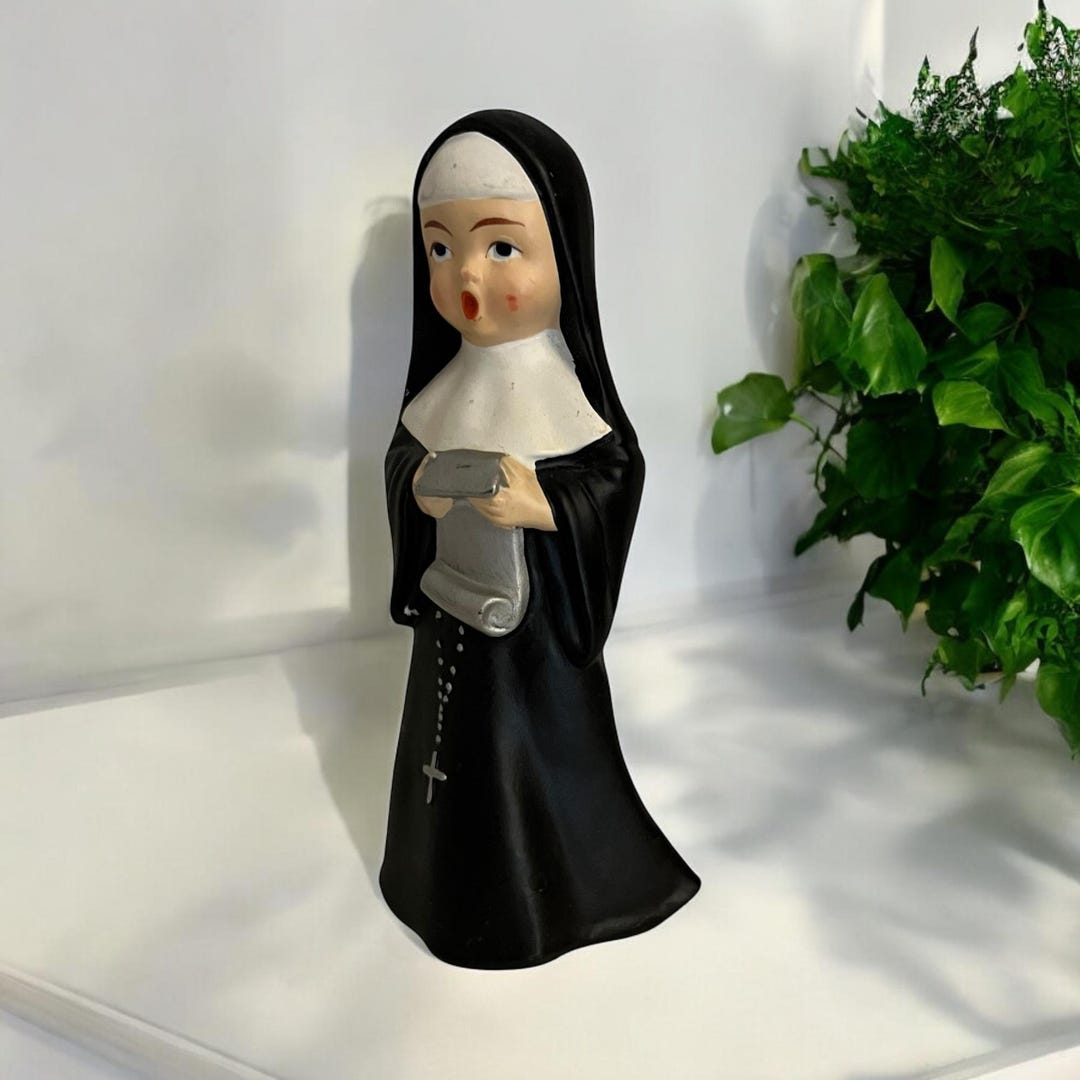 Vintage Ceramic Nun Figurine. 1970s Made in Japan Religious Statue ...