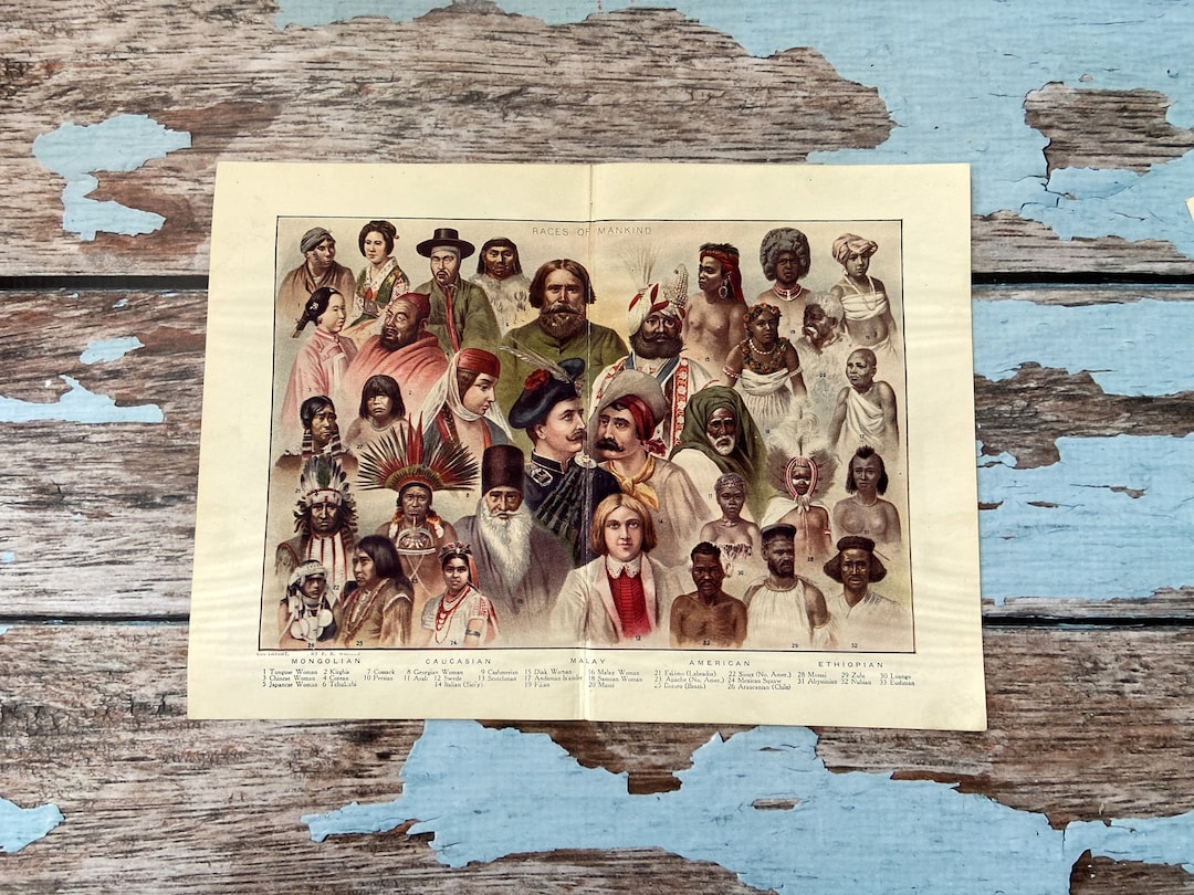Races of Mankind. 1925- Vintage Print. Full Color Print to Frame ...