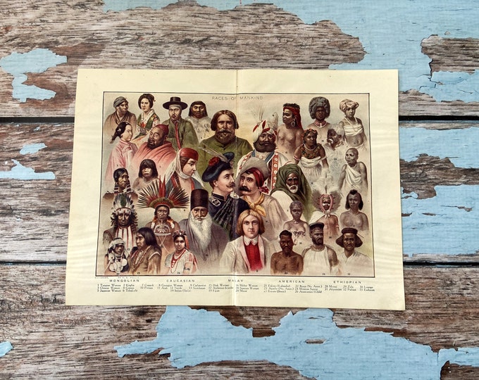 Races of Mankind. 1925- Vintage Print. Full Color Print to Frame ...