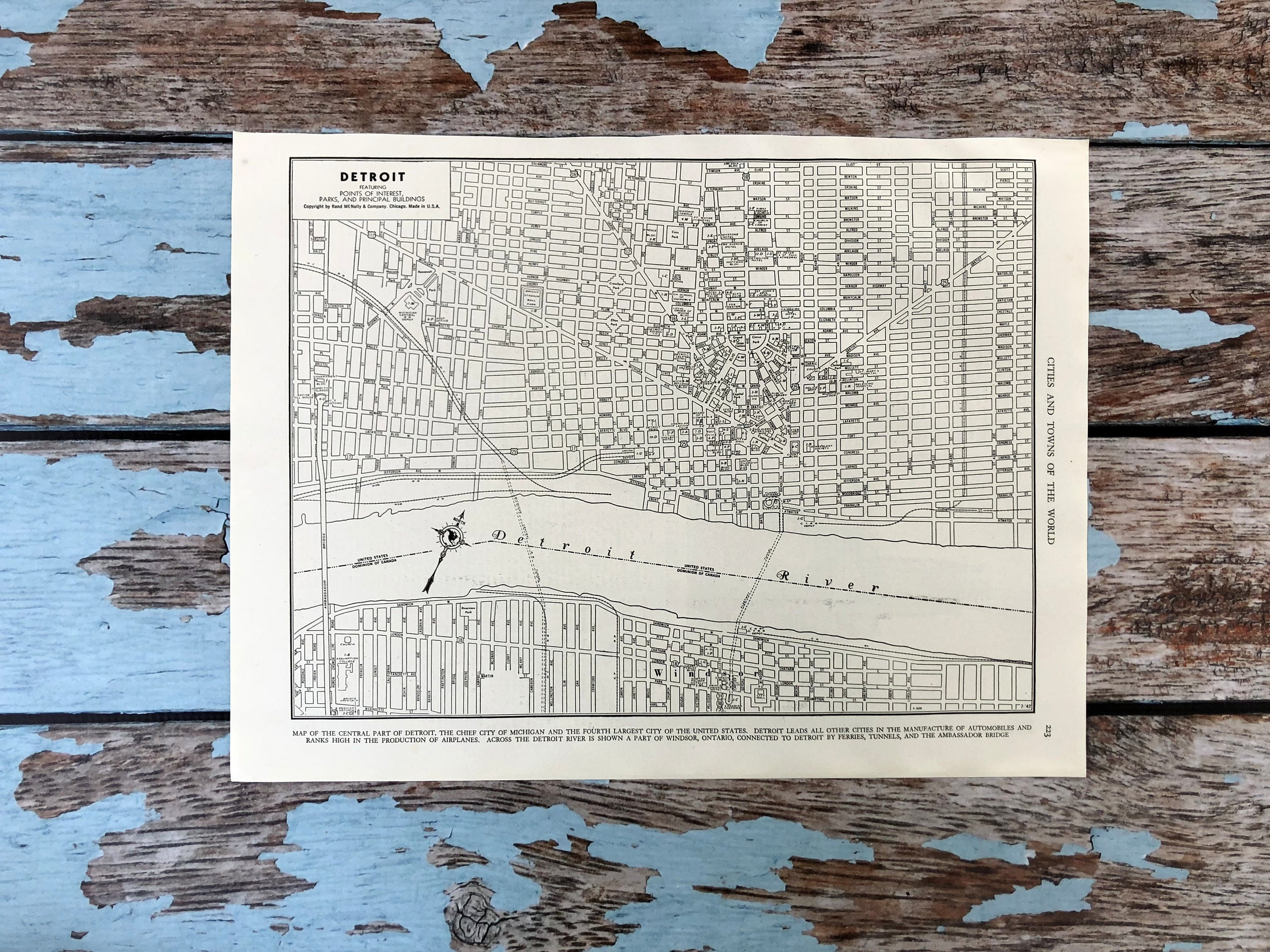 Wall Décor Home Décor Large Wall Map Big Map Old Map of Detroit Vintage ...