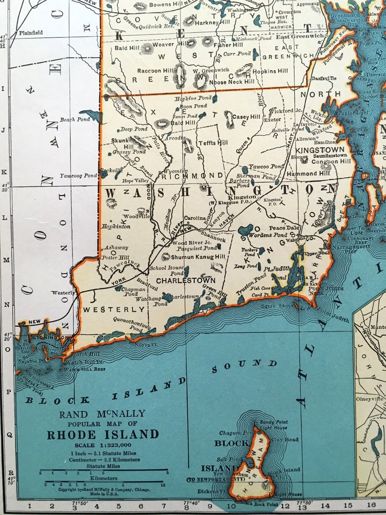 1937 Rhode Island Map. Old State Map of Rhode Island. Antique | Etsy