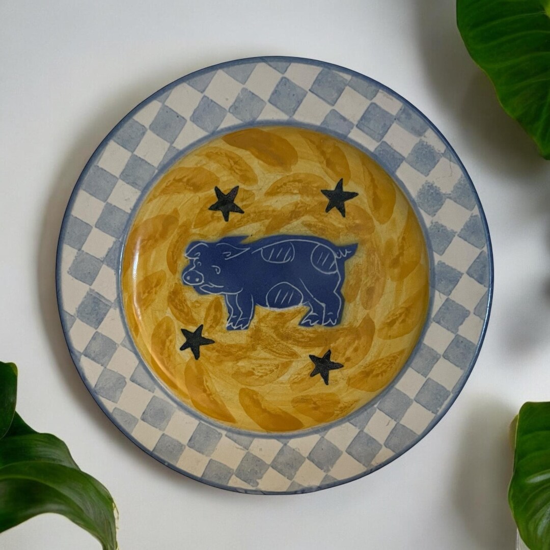 Vintage Blue Yellow and White Pig Plate by LASSER CERAMICS. Dan Lasser ...