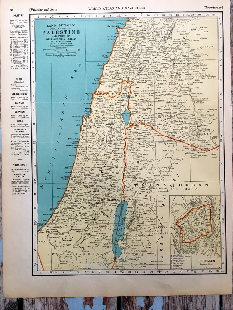 1937 Mapa antiguo de Palestina. Antiguo mapa de Palestina y el | Etsy