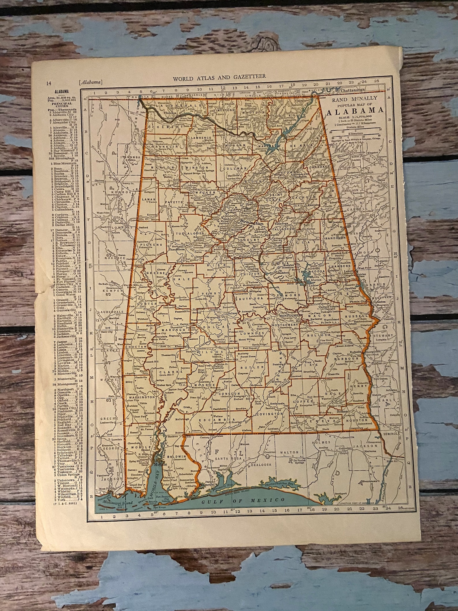 1937 Alabama Antique Map. Old State Map of Alabama. Historical Print ...