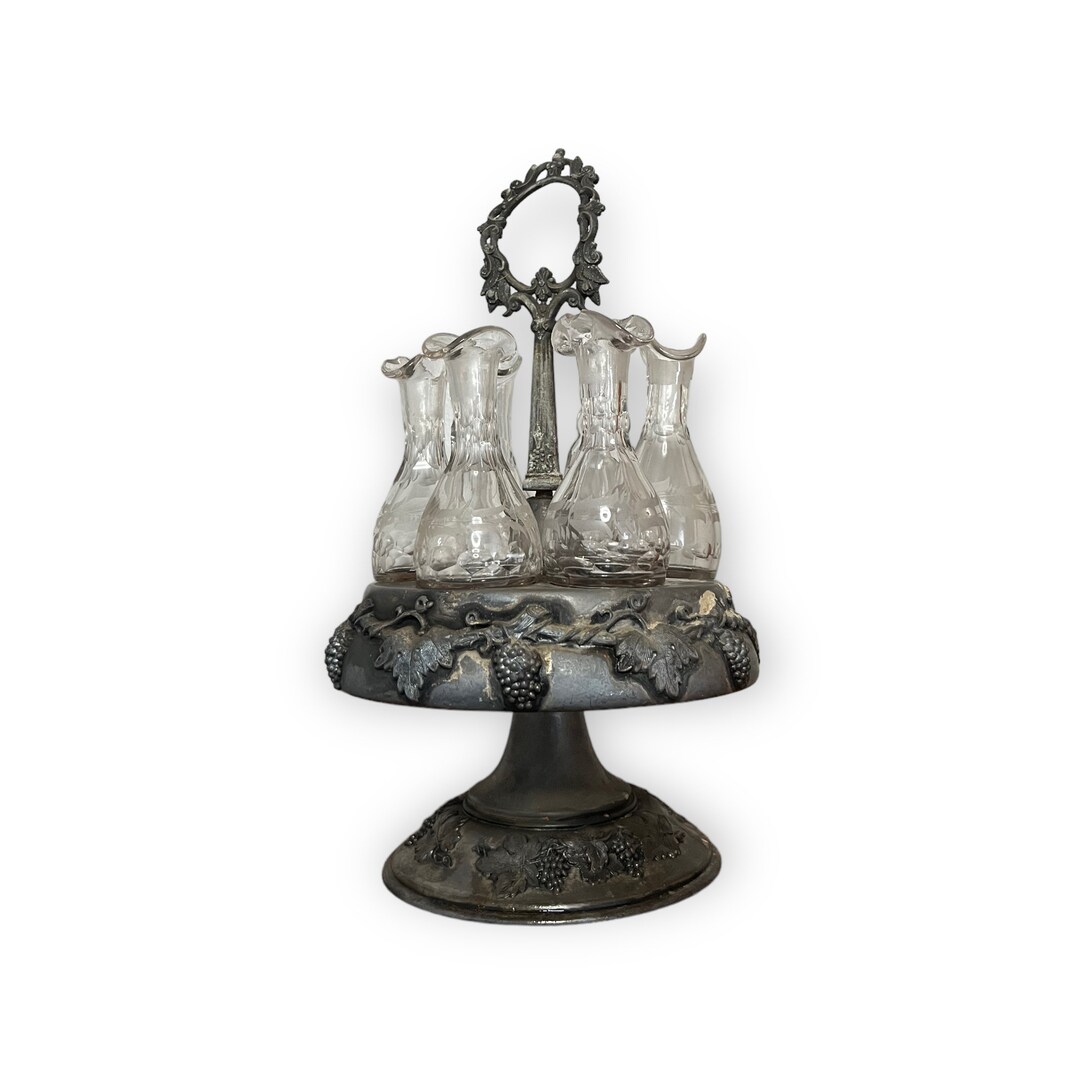 Victorian Cruet Condiment Set. Silver Plated Metal Caddy With Grape ...