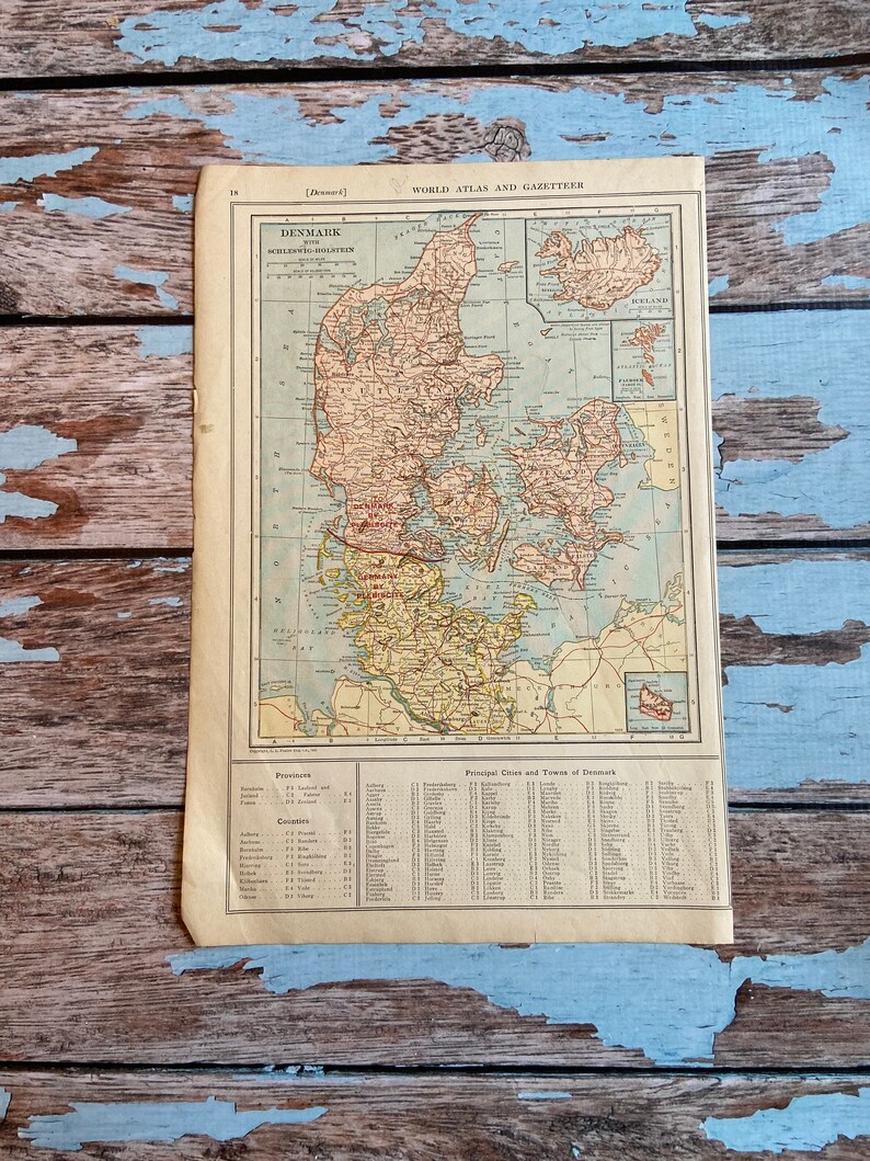 1926 Denmark Antique Map. Old Map of Denmark. Historical - Etsy
