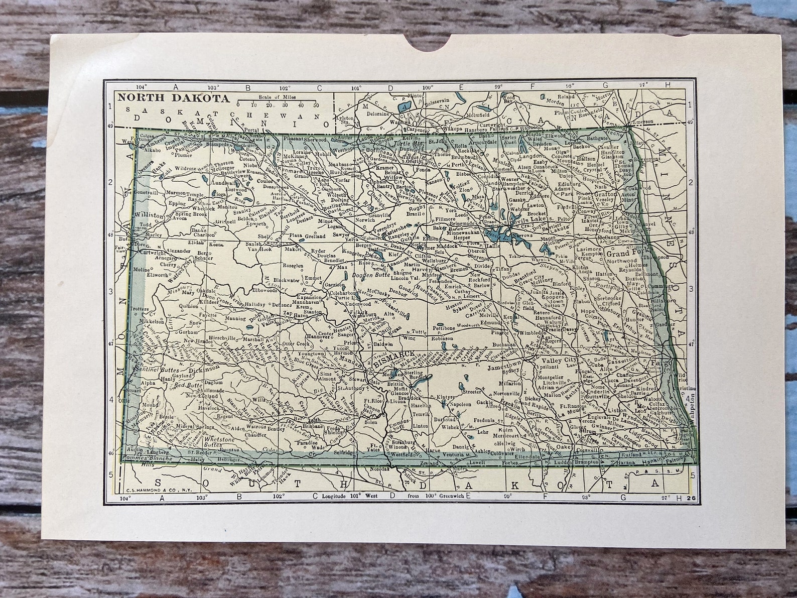 1920s North Dakota Antique Map. Old Historical Print - Etsy