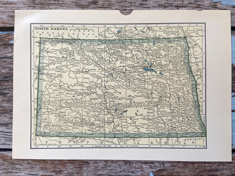1920s North Dakota Antique Map. Old Historical Print - Etsy