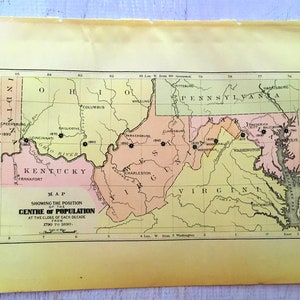 1895 Center of Population Map. Original Colorful Map Showing Population ...