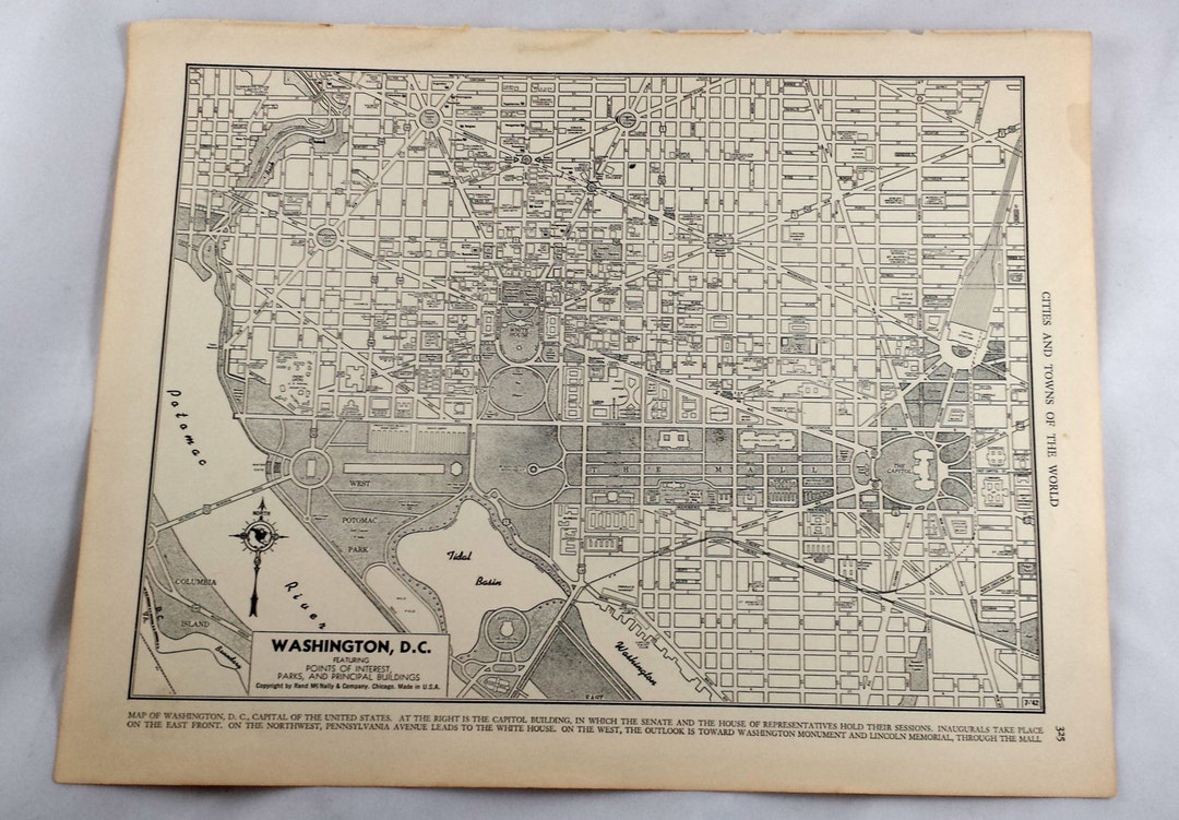 Antique Map of Washington DC. District of Columbia City Map. 1937 ...