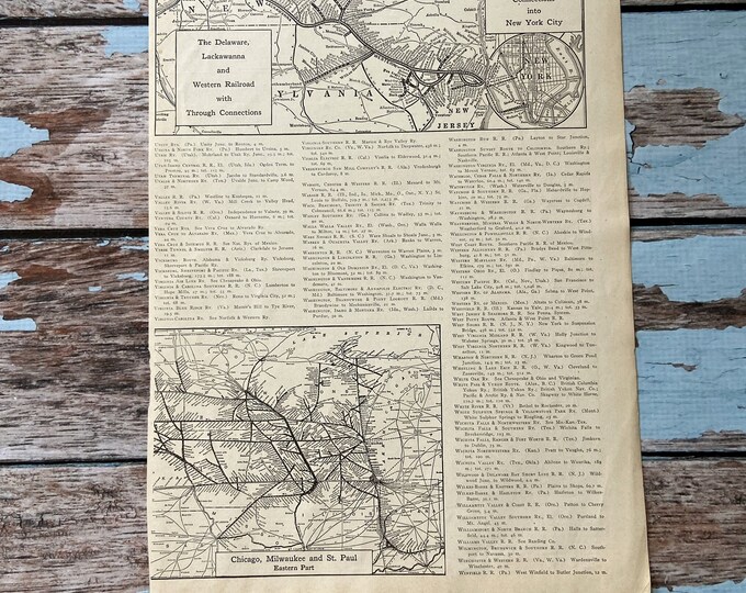 1926 Railroad Map. Antique Map of New York and Chicago Railroad Systems ...