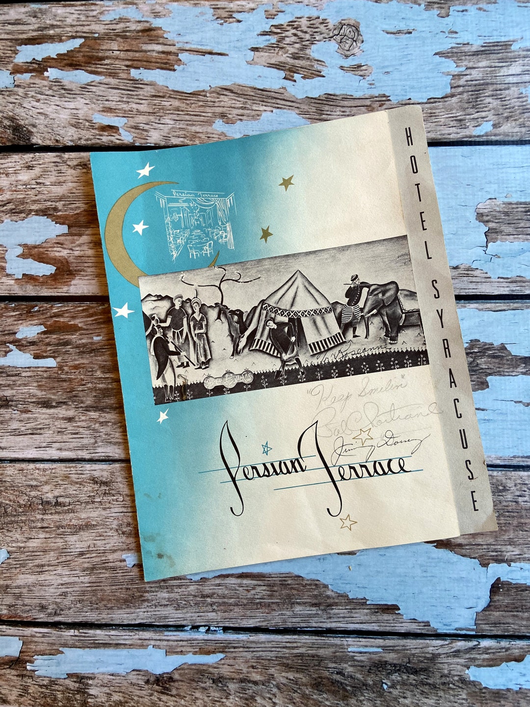 Jimmy Dorsey and Pat Chartrand Autograph. 1955 Hotel Syracuse Menu ...