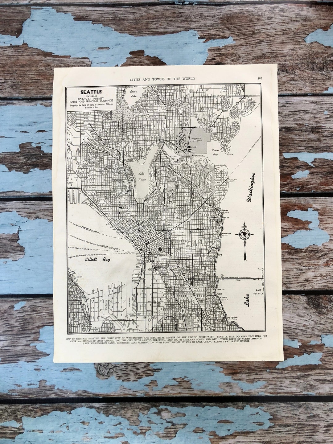 Seattle Antique City Map. C1937. 89 Year Old Historical Print ...