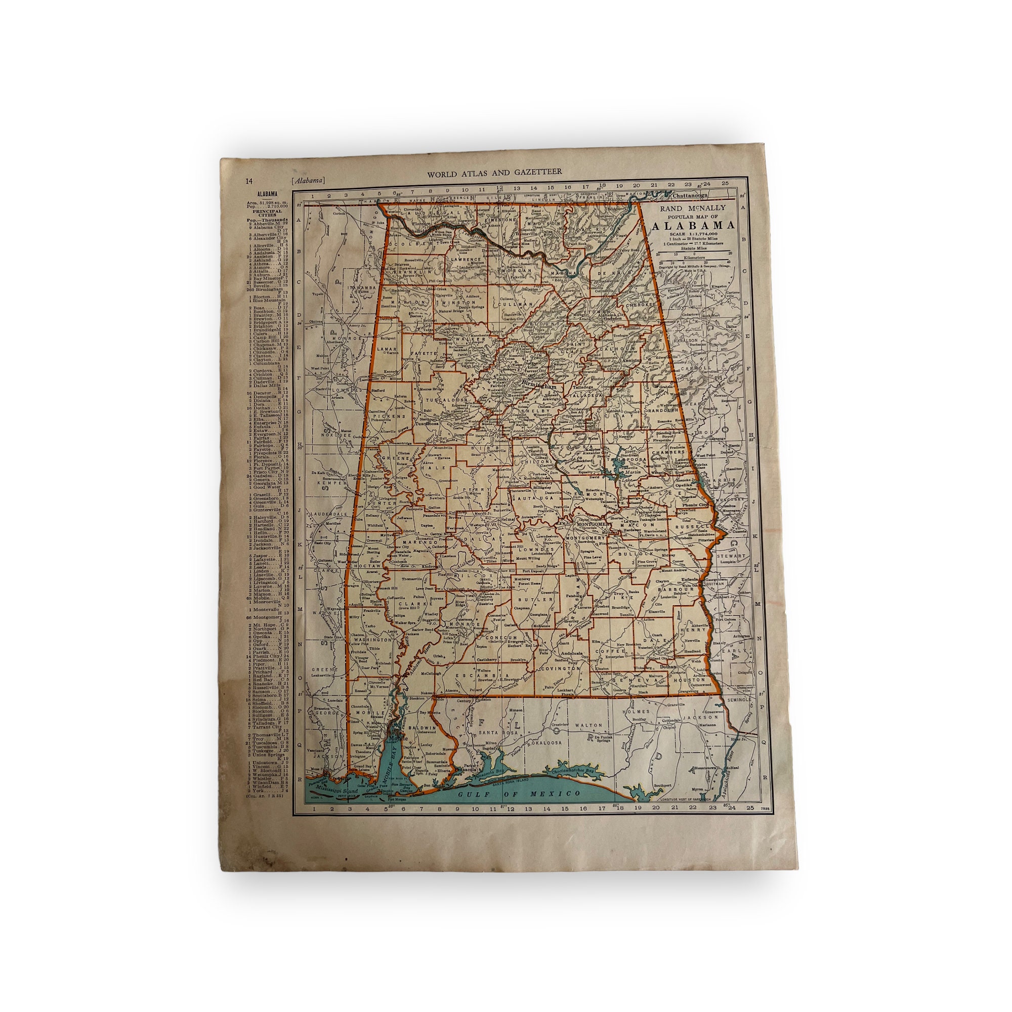 1937 Alabama Antique Map. Old State Map of Alabama. Historical Print ...