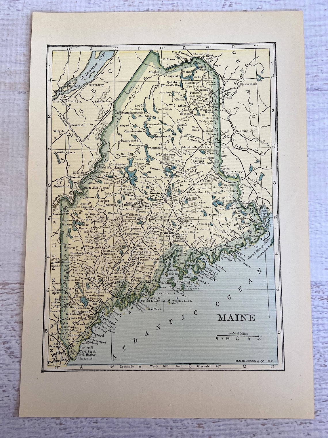 1920s Maine Antique Map. Old Historical Print Lithograph. | Etsy