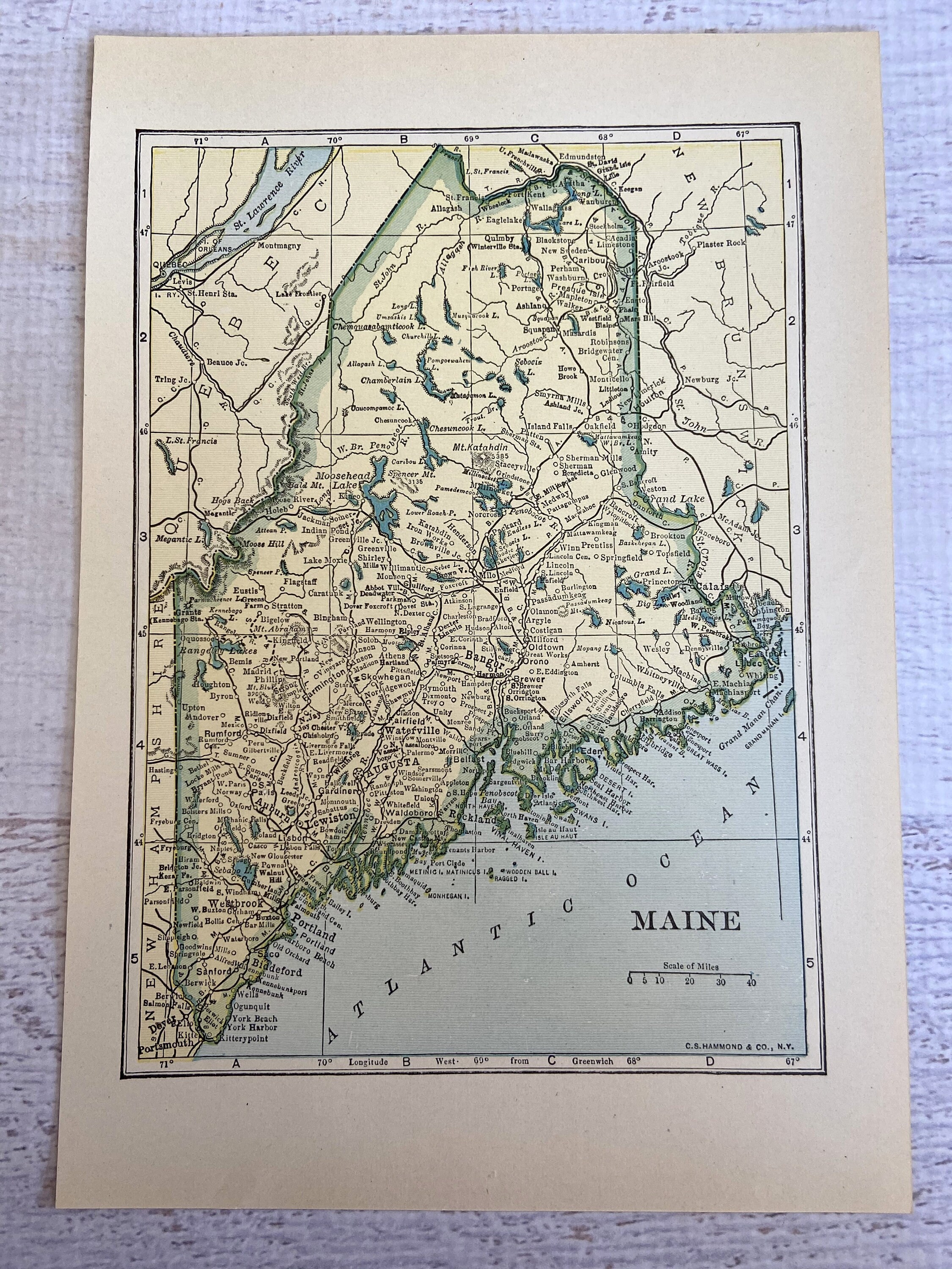 1920s Maine Antique Map. Old Historical Print Lithograph. | Etsy