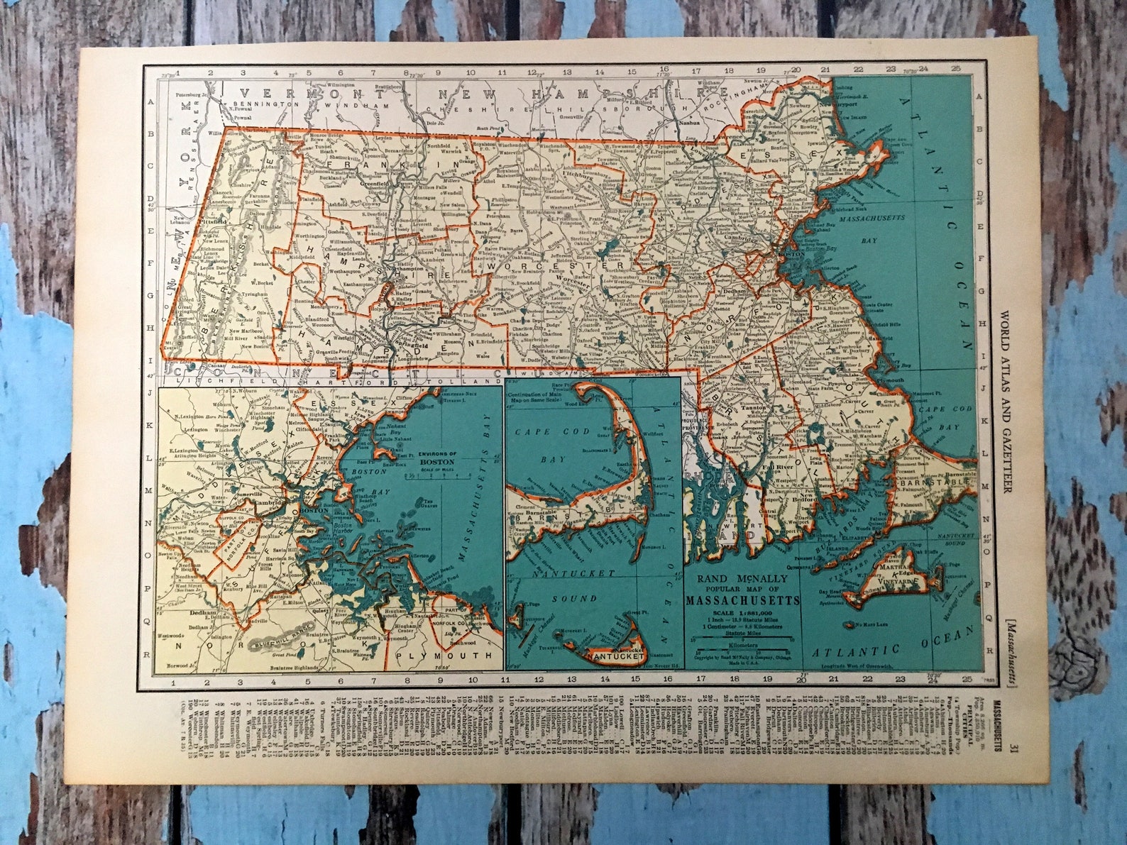 Massachusetts Antique Map. C1937. 89 Year Old Historical Print ...