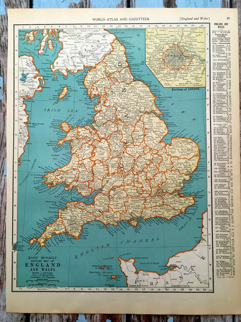 1937 England Antique Map. Old Map of England. Historical Print - Etsy UK
